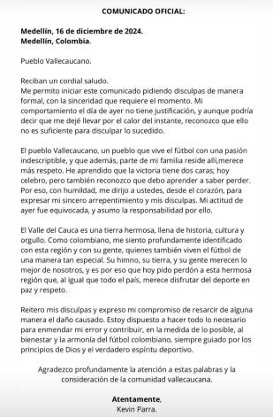 Kevin Parra, jugador de Atlético Nacional, pidió perdón por la manera ...