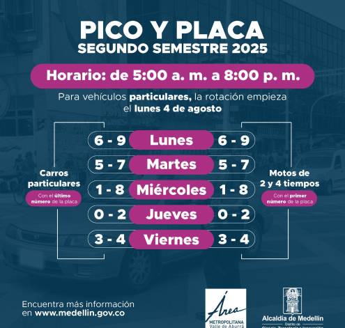 ¡Atención! Así quedó el pico y placa en Medellín para el segundo ...